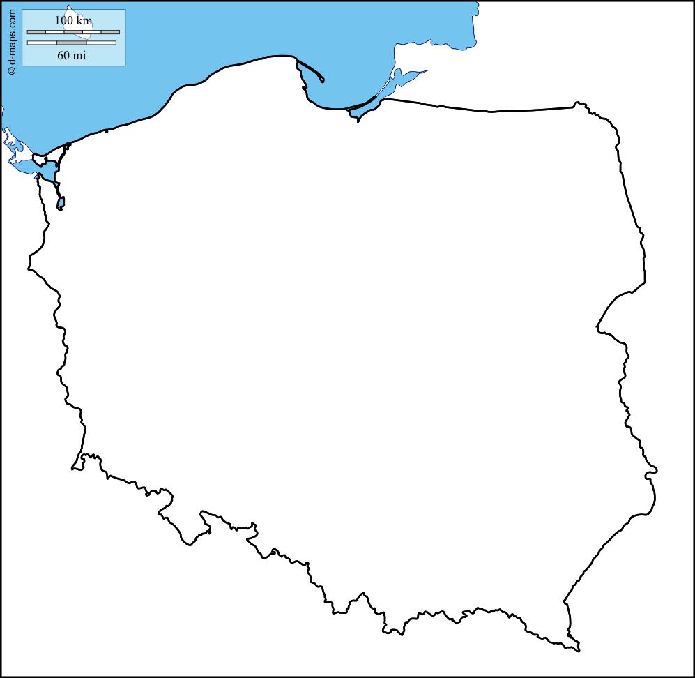 Polsko mapa obrys - Mapa Polska osnovy (Východní Evropa - Evropa)